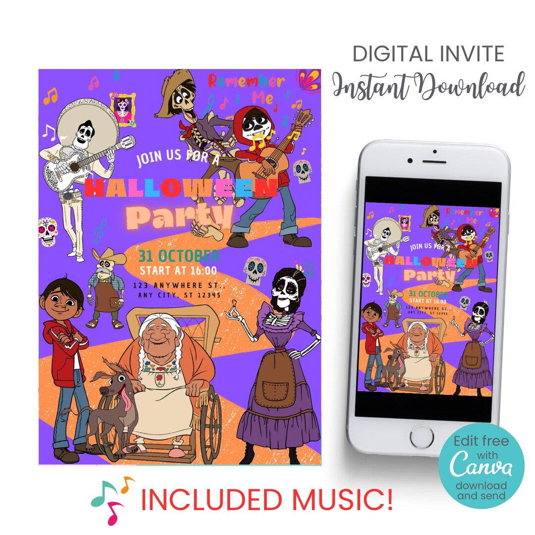 Editable Halloween Coco Disney Invitation Birthday Invitation Template ...