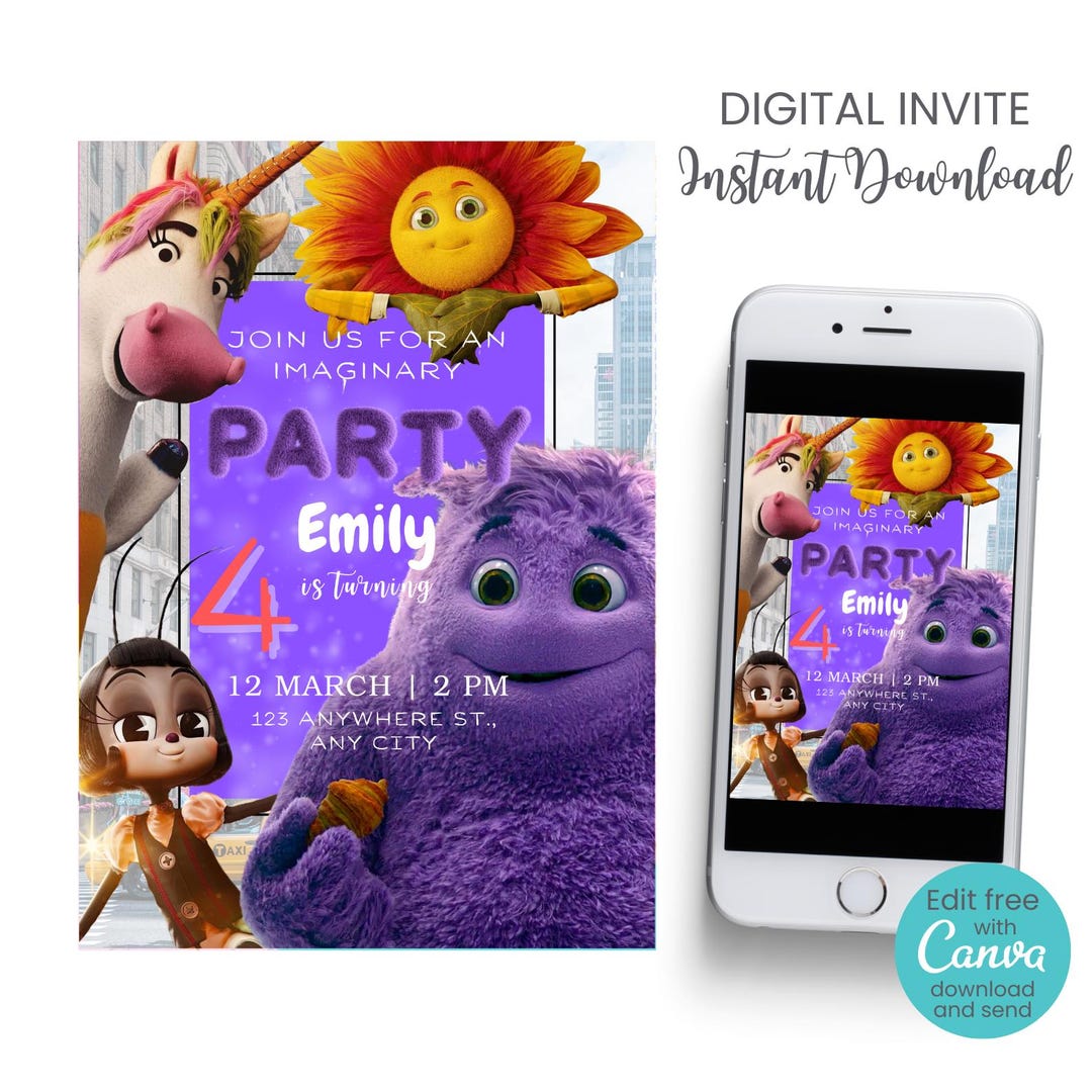 Editable IF Invitation Imaginary Friends Movie Blue Blossom Birthday ...