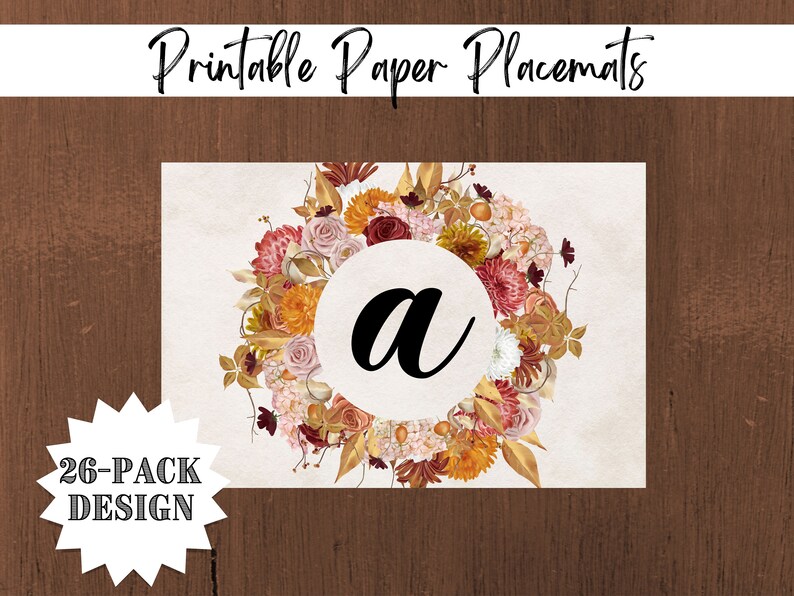 Paper Placemats Initials 26 Letters Instant Download Printable Digital ...