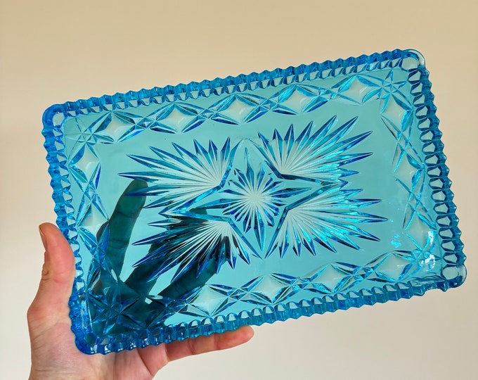 Blue Glass Art Deco Vanity Tray. Vintage. Retro. - Etsy