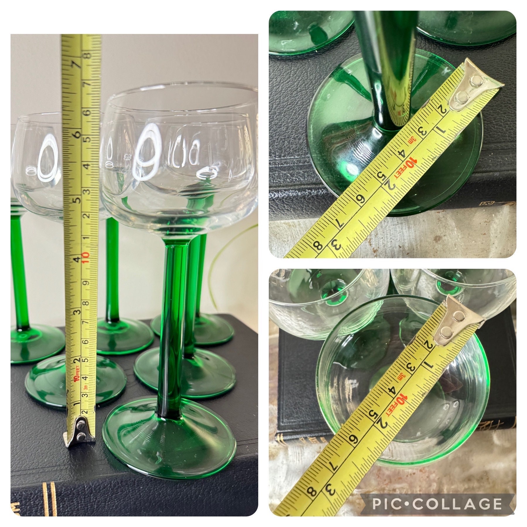 Green Stemmed Tall French Wine Glasses Set Of 6 Cocktail Glasses Retro 1970s Mcm Etsy