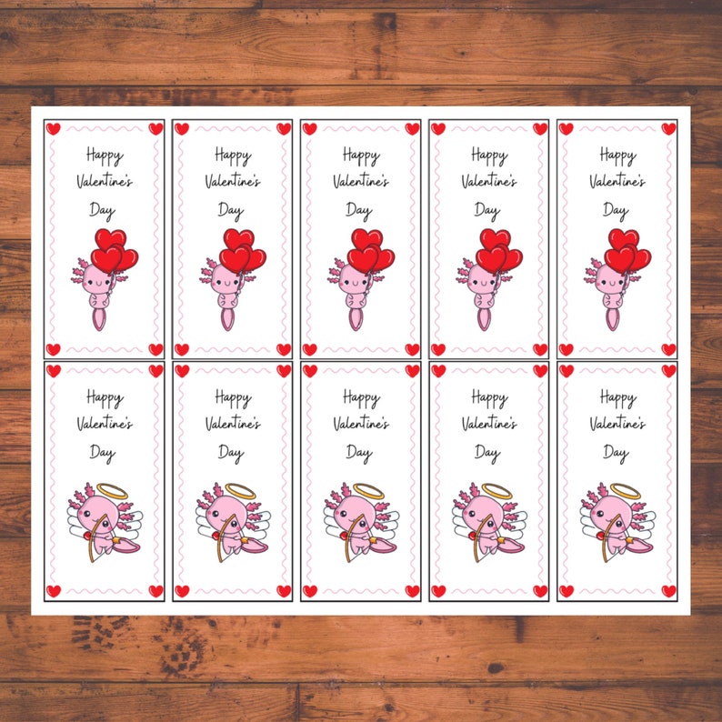 Printable Valentine's Cards-axolotl - Etsy
