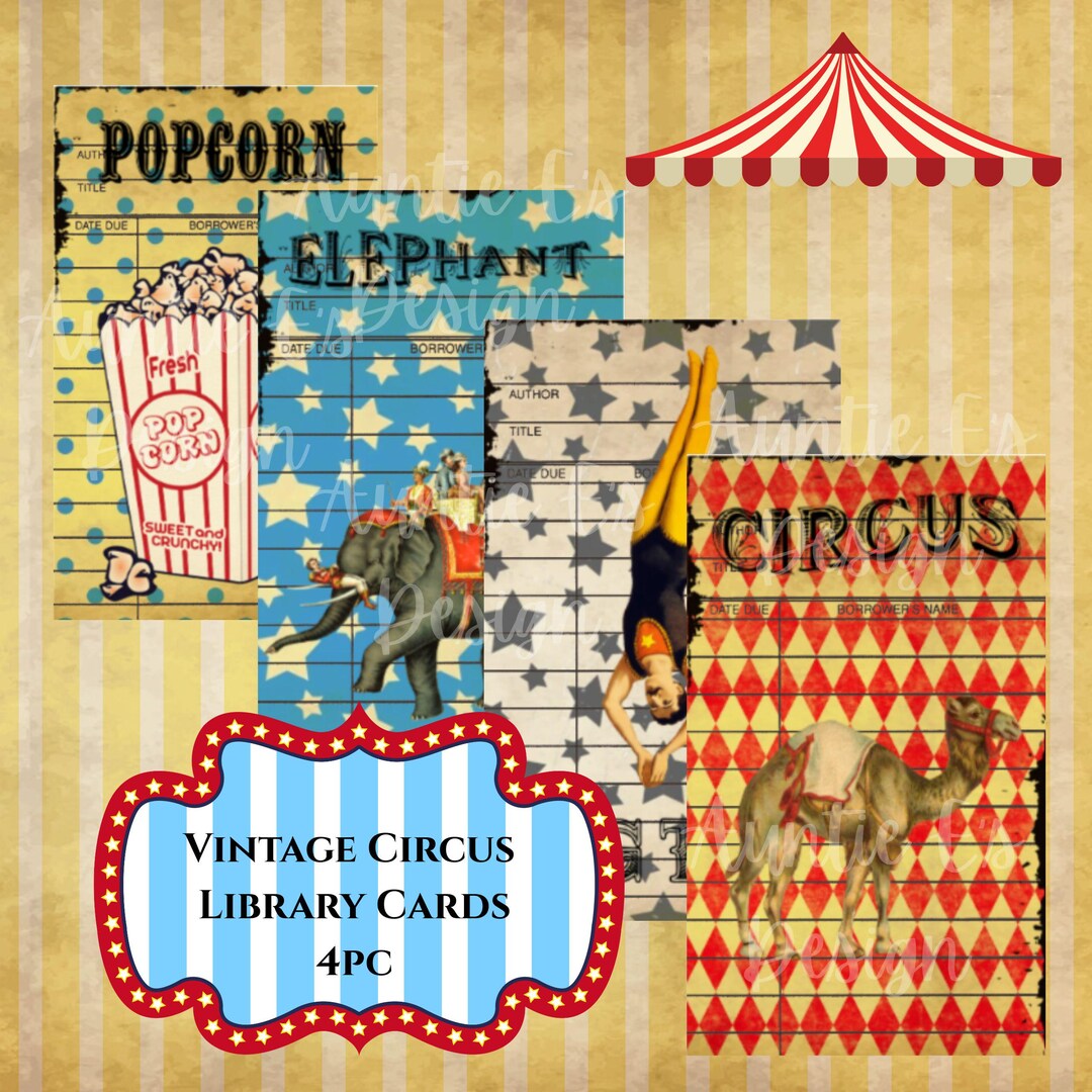 Vintage Circus Library Cards-4 Designs - Etsy