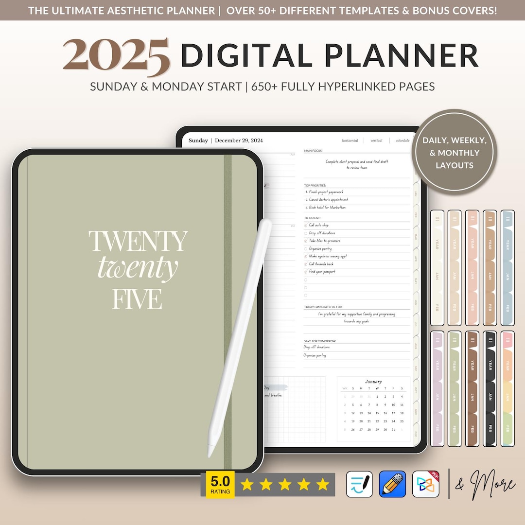 2025 Digital Planner for Ipad, Tablet, Goodnotes & Notability ...