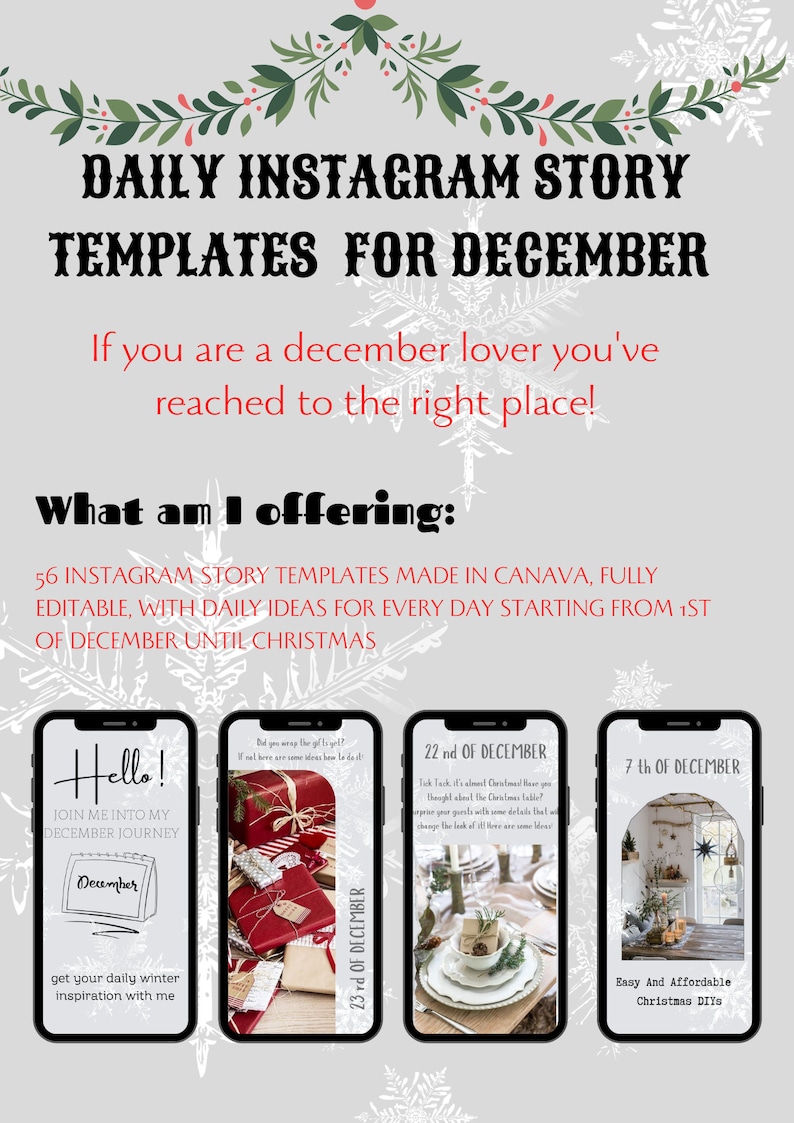 25 Days of Christmas Advent INSTAGRAM Story CALENDAR / 56 Christmasy ...