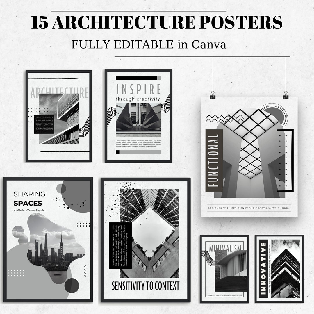 ARCHITECTURE Posters / Fully Editable in Canva/ Black and White Posters ...