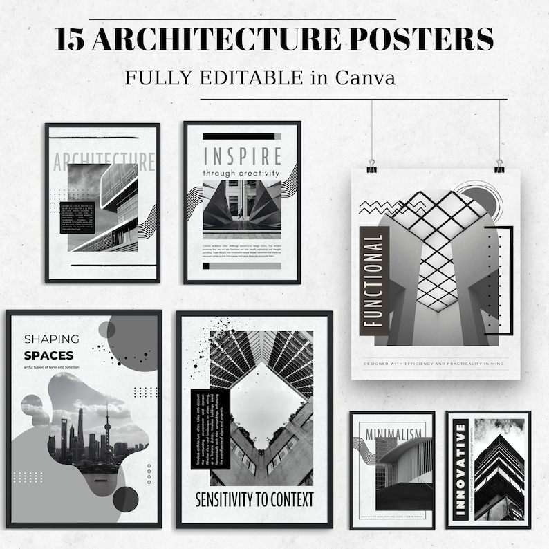 ARCHITECTURE Posters / Fully Editable in Canva/ Black and White Posters ...