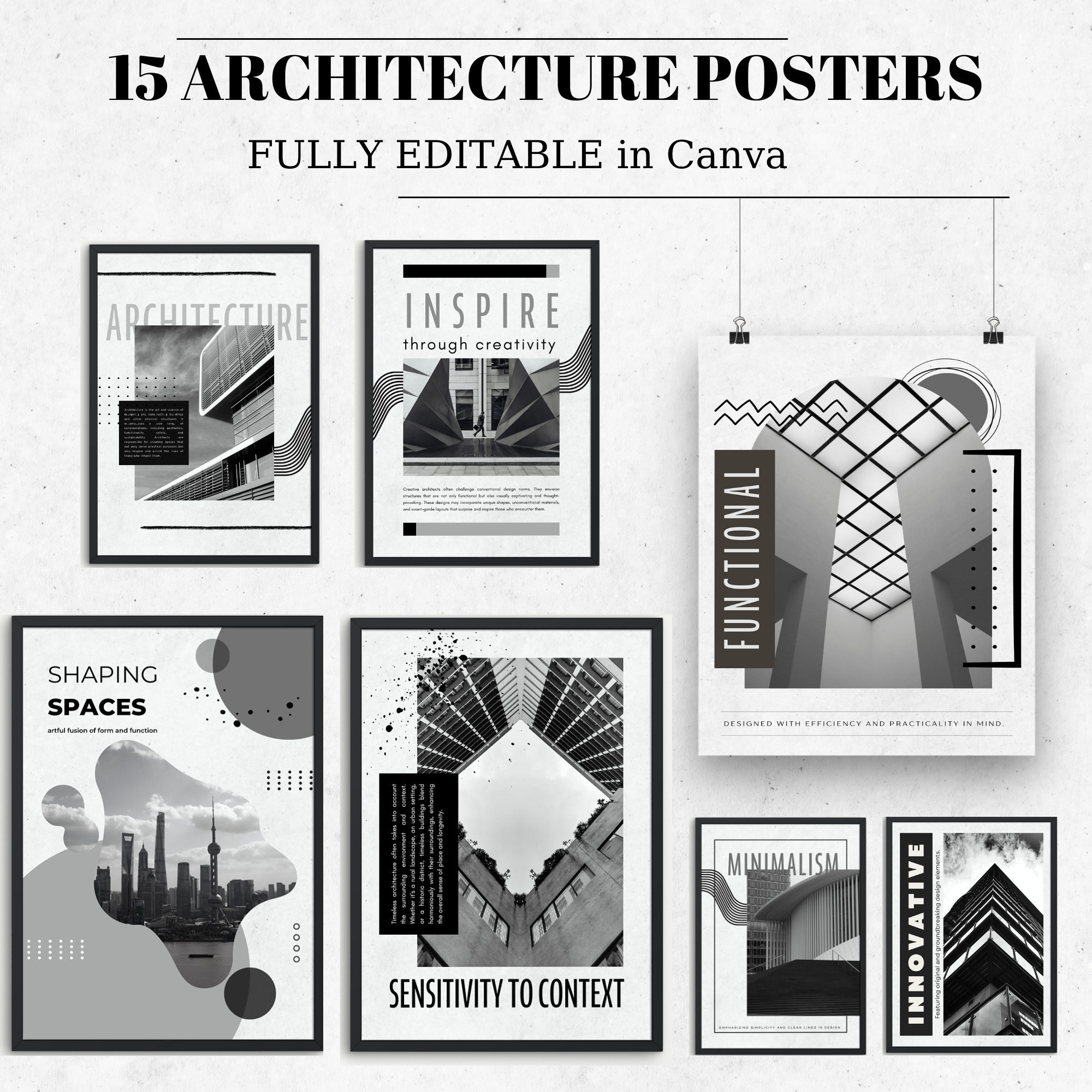 ARCHITECTURE Posters / Fully Editable in Canva/ Black and White Posters ...