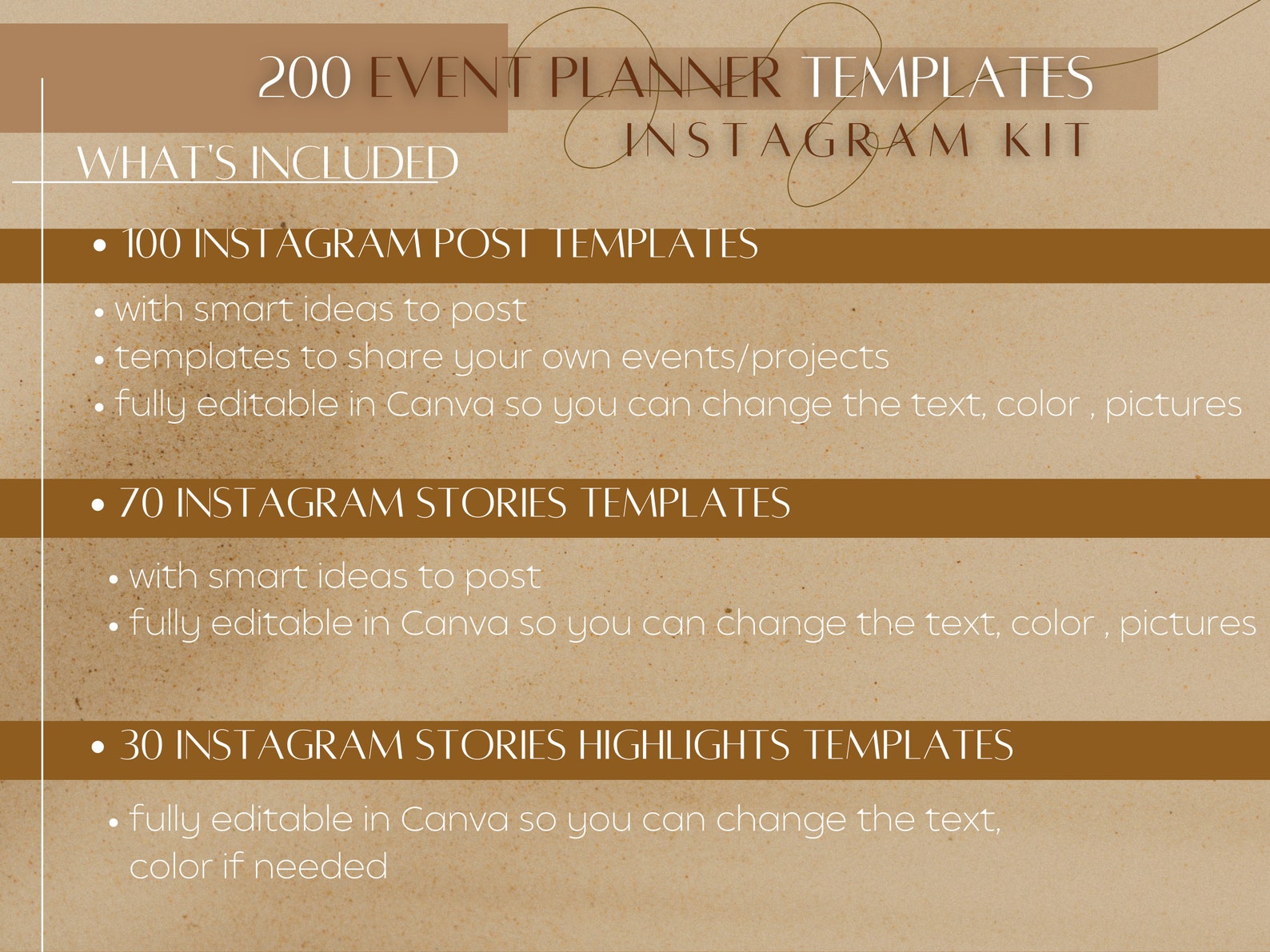 EVENT PLANNER Templates for Instagram / 200 Fully Editable in Canva ...