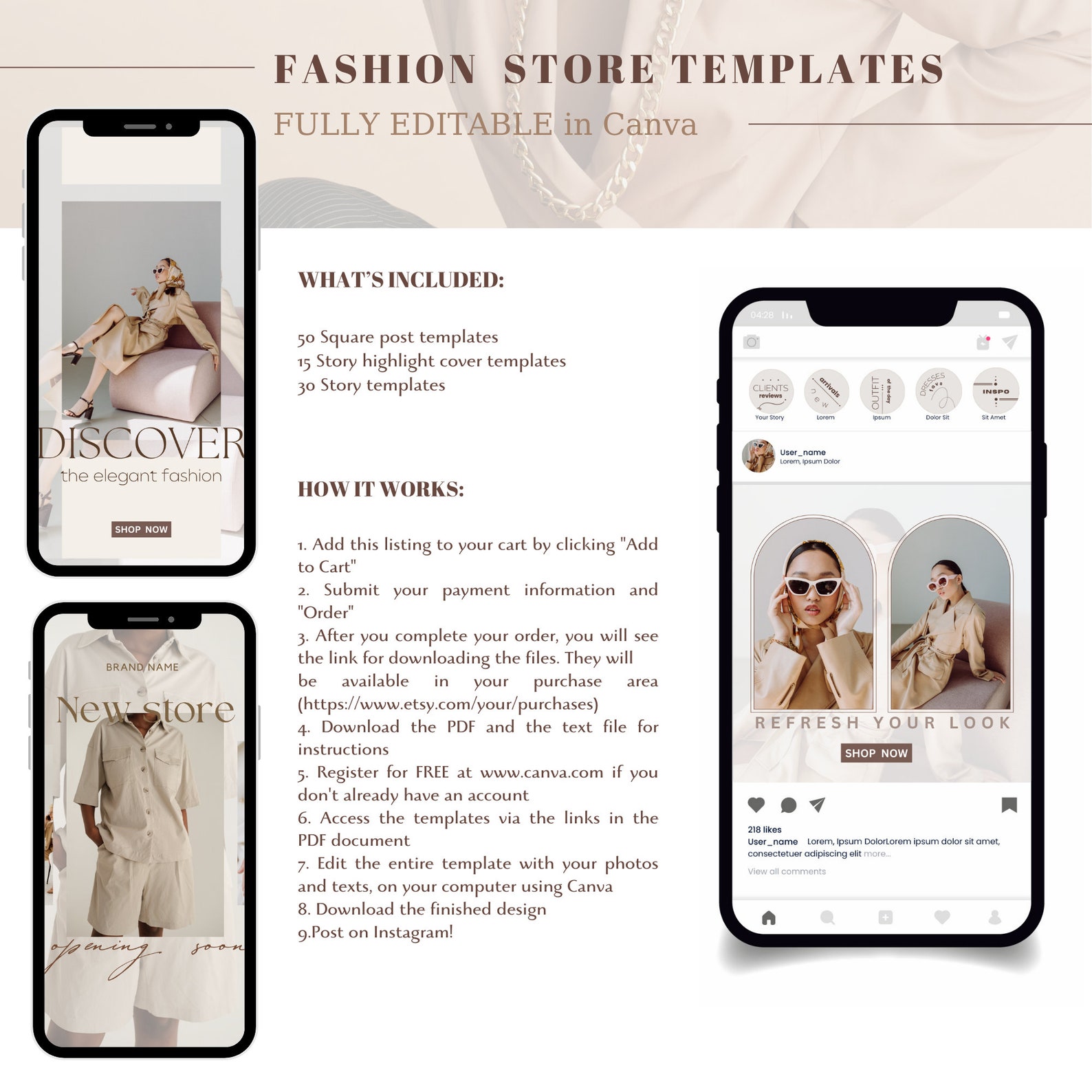 Fashion Store Instagram Templates: Social Media Kit (canva Editable) - Etsy