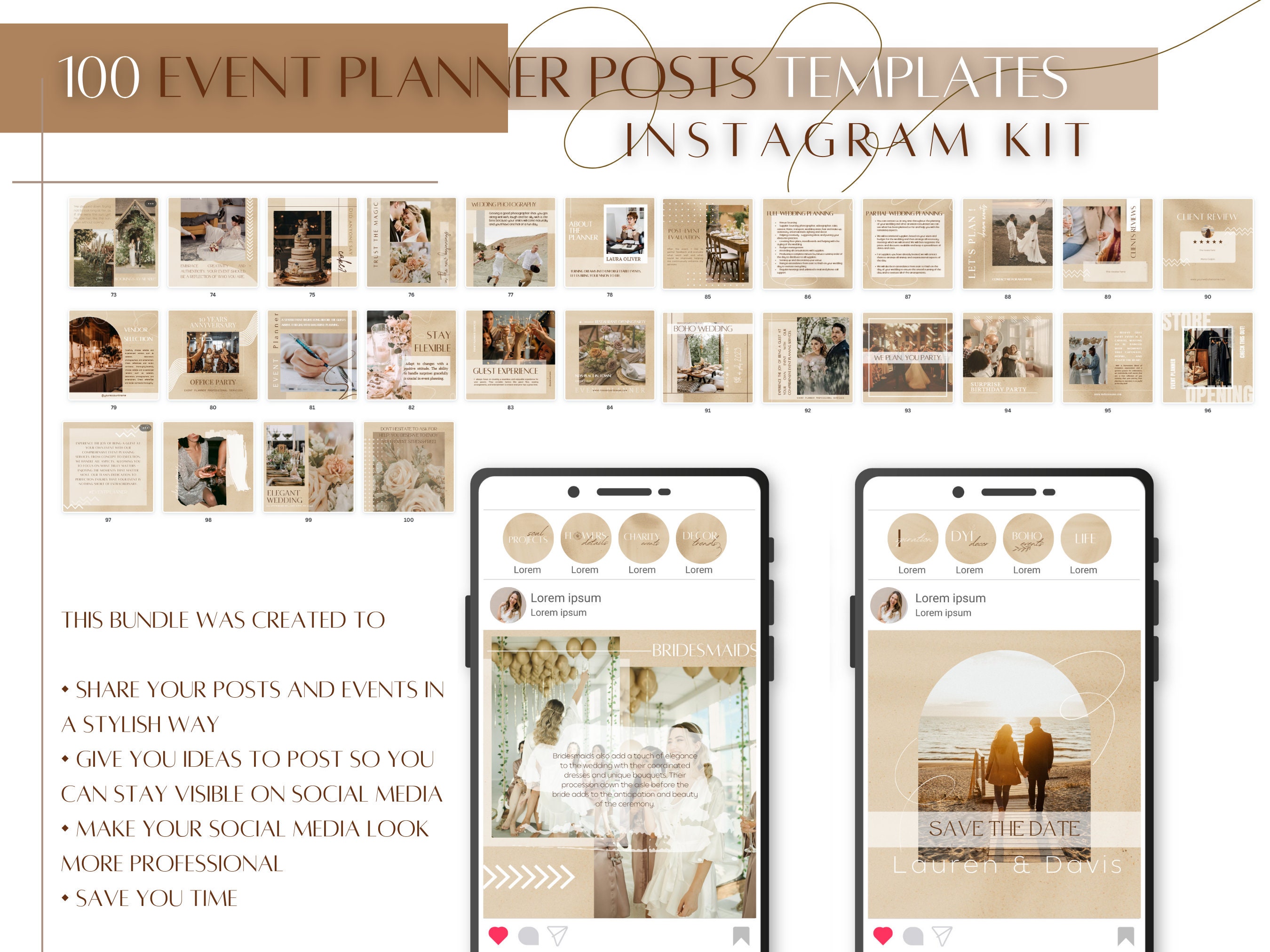 EVENT PLANNER Templates for Instagram / 200 Fully Editable in Canva ...