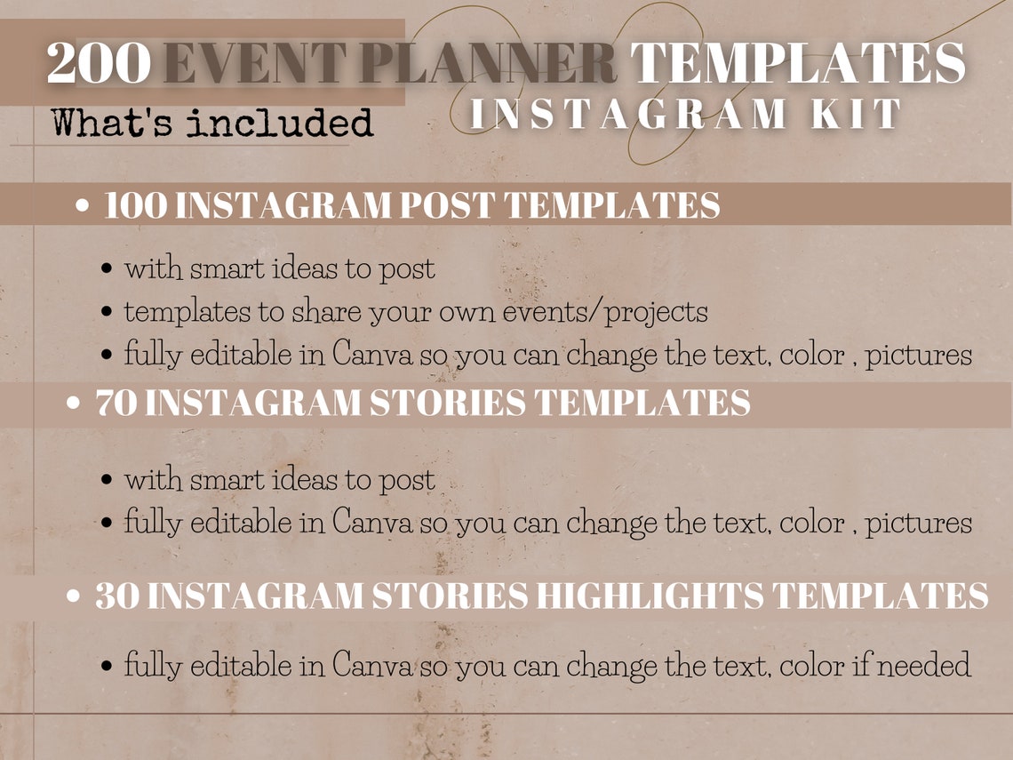 200 EVENT PLANNER Templates for Instagram / Fully Editable in - Etsy