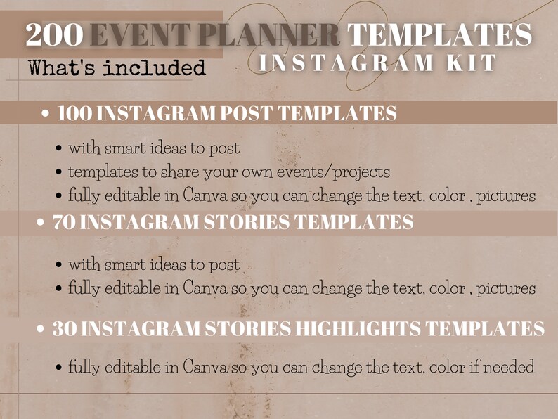 200 EVENT PLANNER Templates for Instagram / Fully Editable in Canva ...