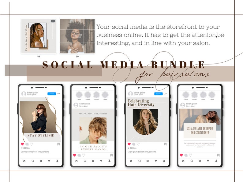 HAIR SALON Instagram Posts/ Smart Ideas to Post/ Beige Fully Editable ...