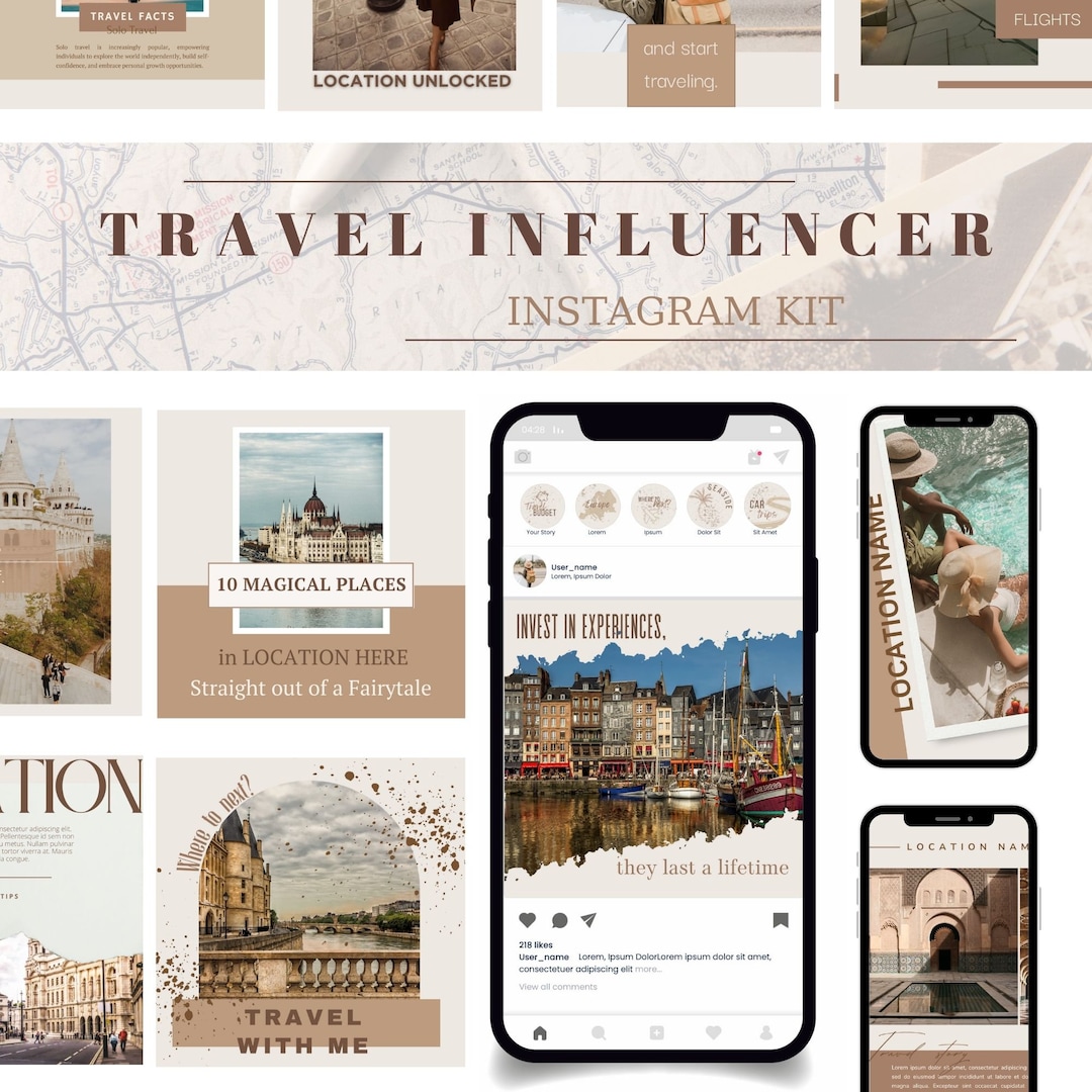 TRAVEL Influencer Instagram KIT/ Instagram Posts for Traveling Blog ...