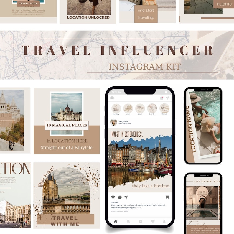 TRAVEL Influencer Instagram KIT/ Instagram Posts for Traveling Blog ...