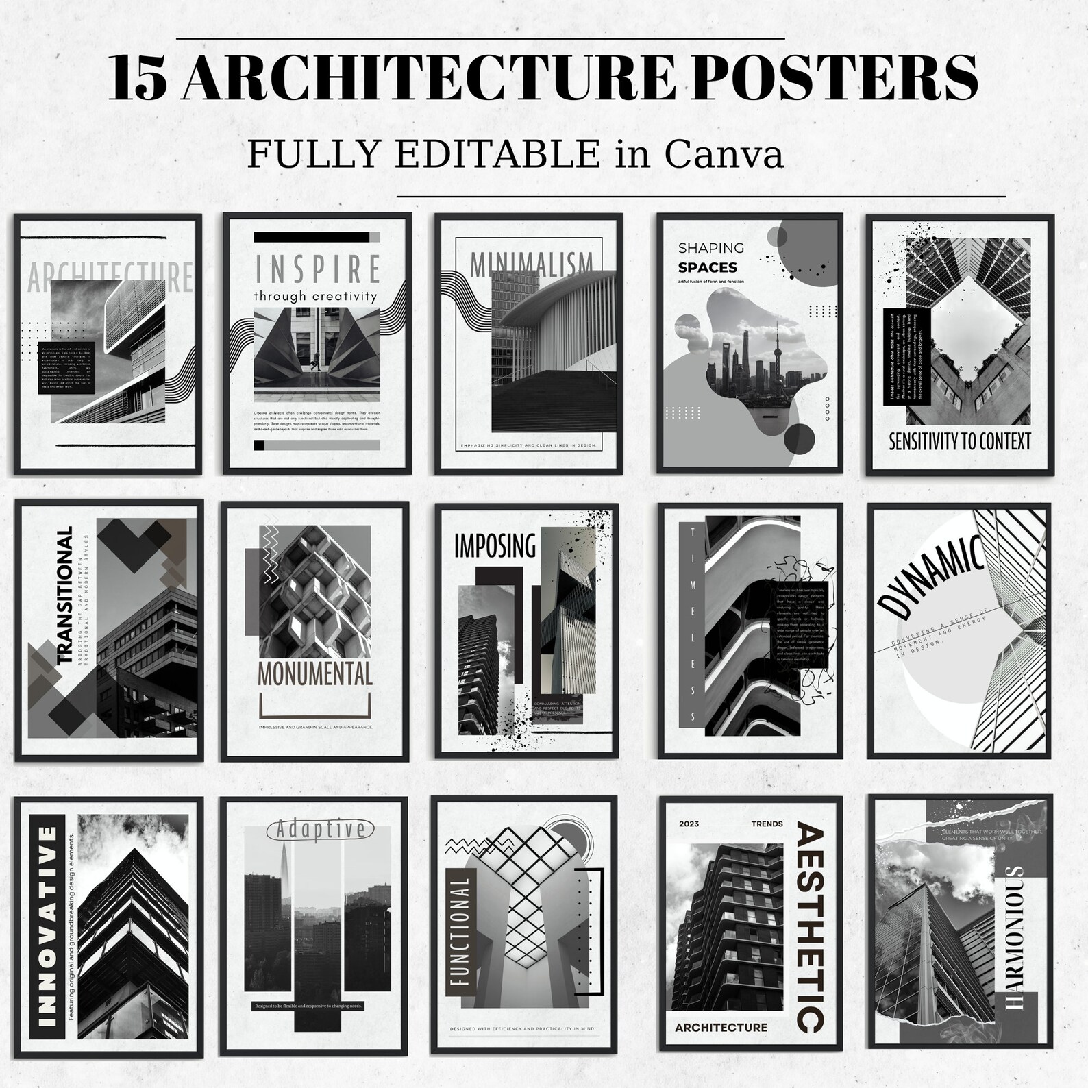ARCHITECTURE Posters / Fully Editable in Canva/ Black and White Posters ...