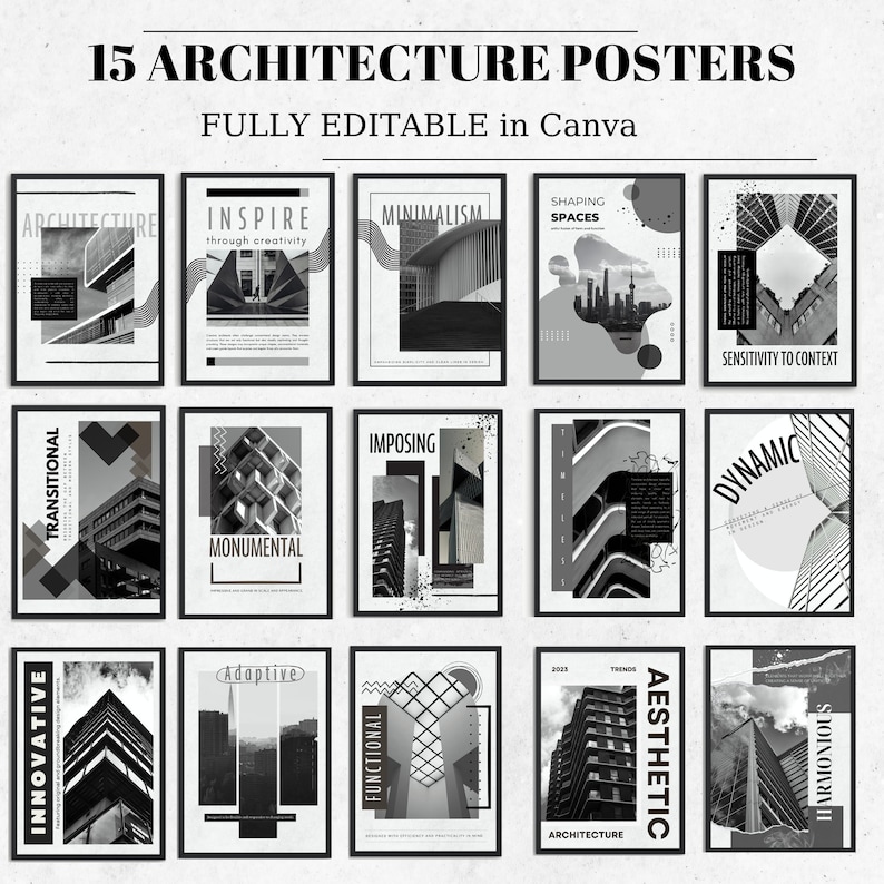 ARCHITECTURE Posters / Fully Editable in Canva/ Black and White Posters ...