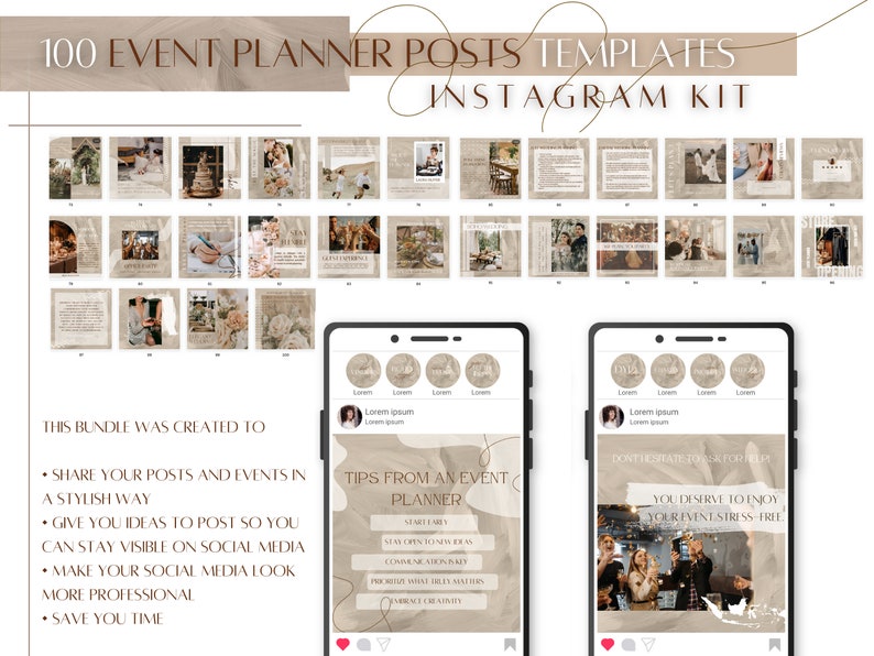 EVENT PLANNER Templates for Instagram / 200 Fully Editable in Canva ...