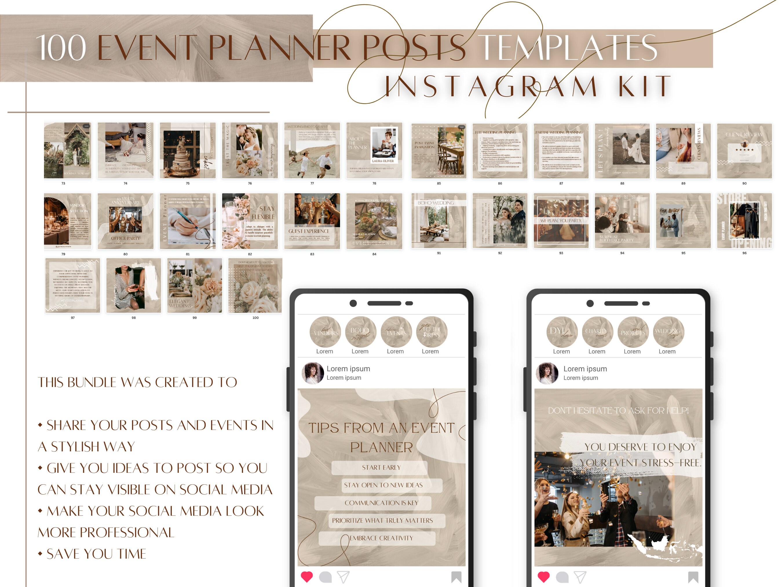 EVENT PLANNER Templates for Instagram / 200 Fully Editable in Canva ...