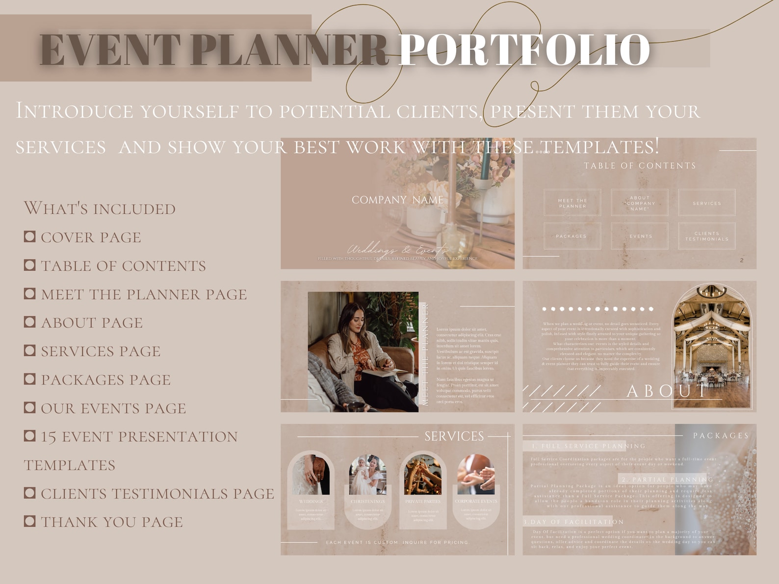 EVENT PLANNER Portfolio Templates/ About the Planner/ Wedding Services ...