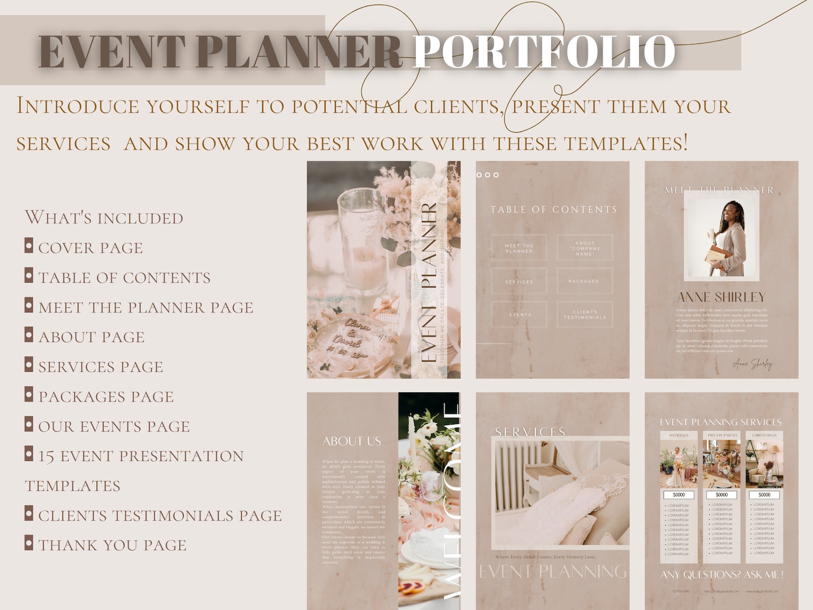 Printable EVENT PLANNER Portfolio Templates/ About the Planner/ Wedding ...