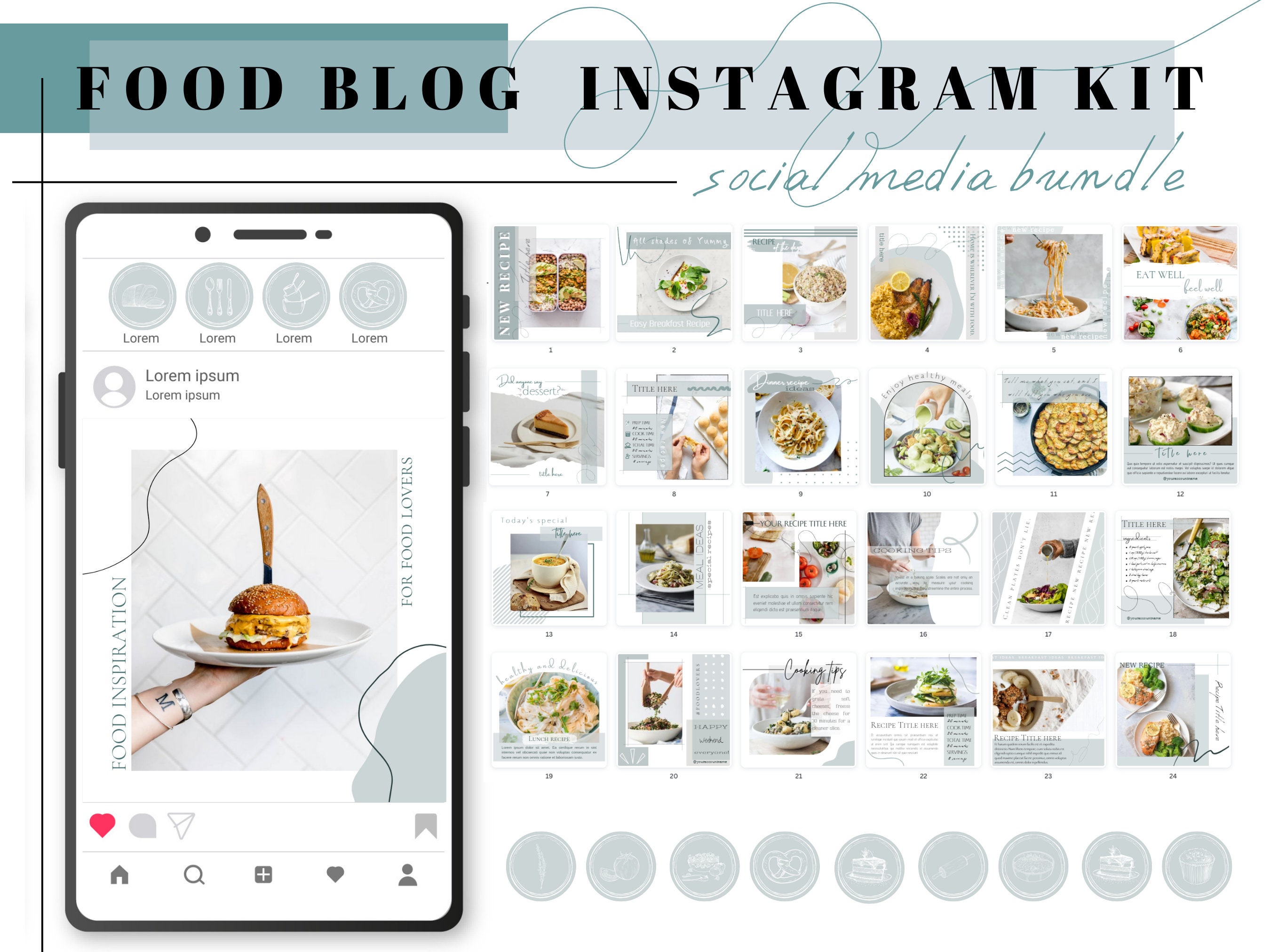 FOOD Blog INSTAGRAM Templates / Story Highlights / Fully Editable ...