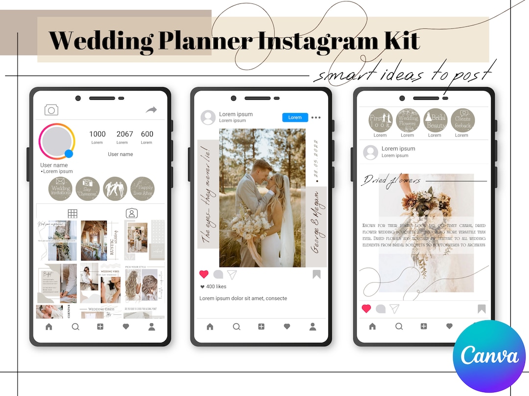 Wedding Planner Instagram Templates: Canva Social Media Kit - Etsy