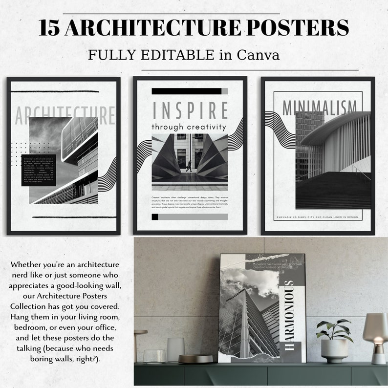 ARCHITECTURE Posters / Fully Editable in Canva/ Black and White Posters ...