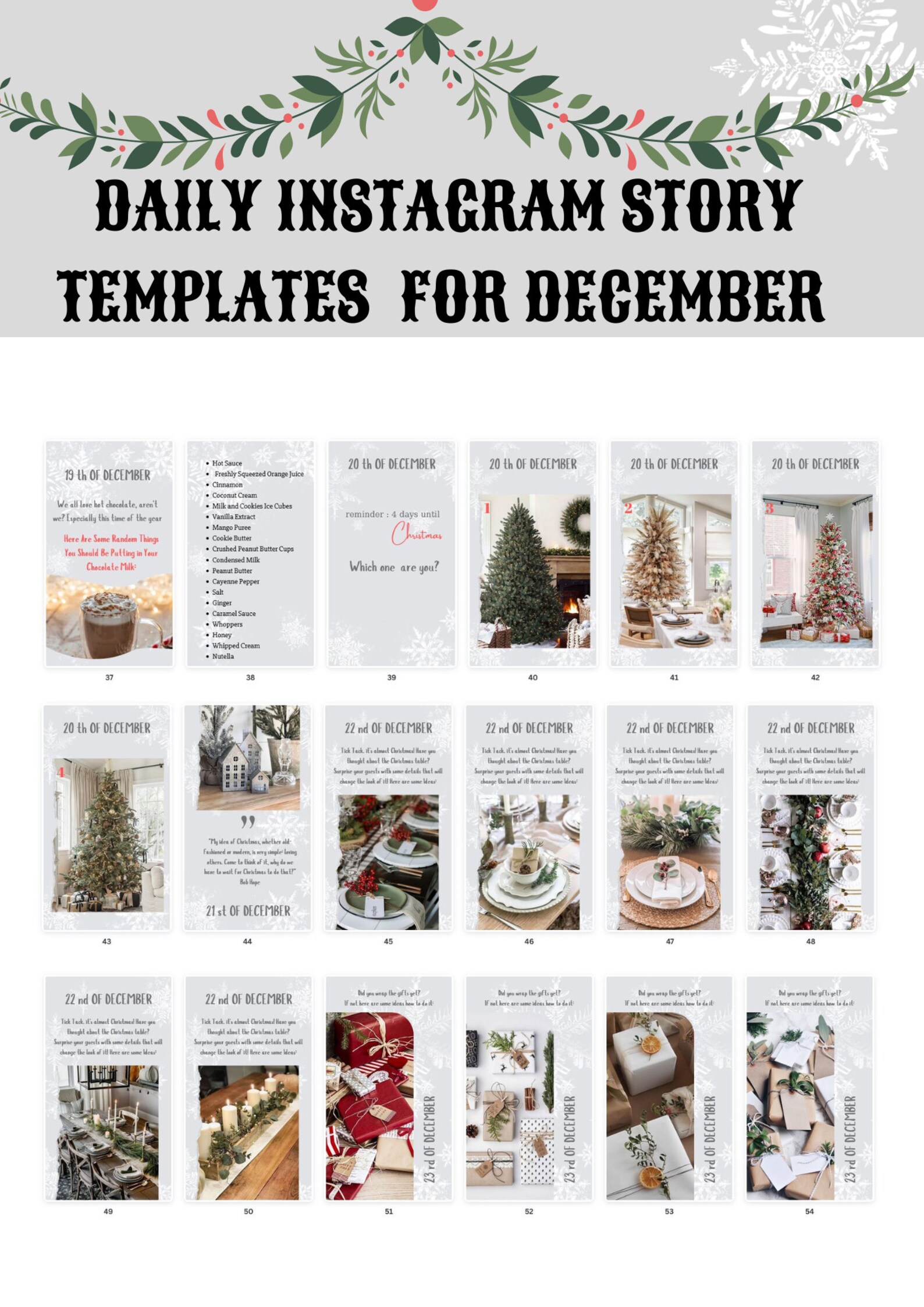 25 Days of Christmas Advent INSTAGRAM Story CALENDAR / 56 Christmasy ...