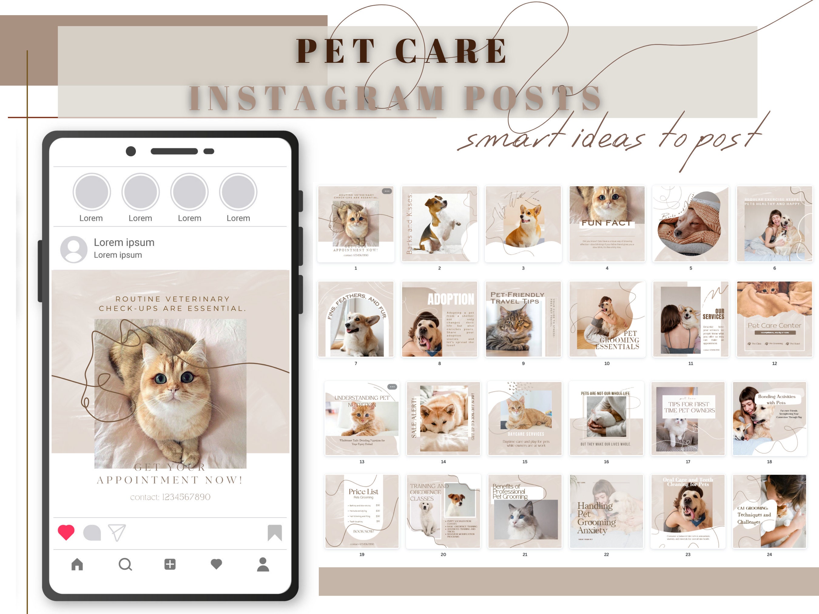 PET CARE Instagram Posts/ Fully Editable in Canva/ Pet Shop/ Animal ...