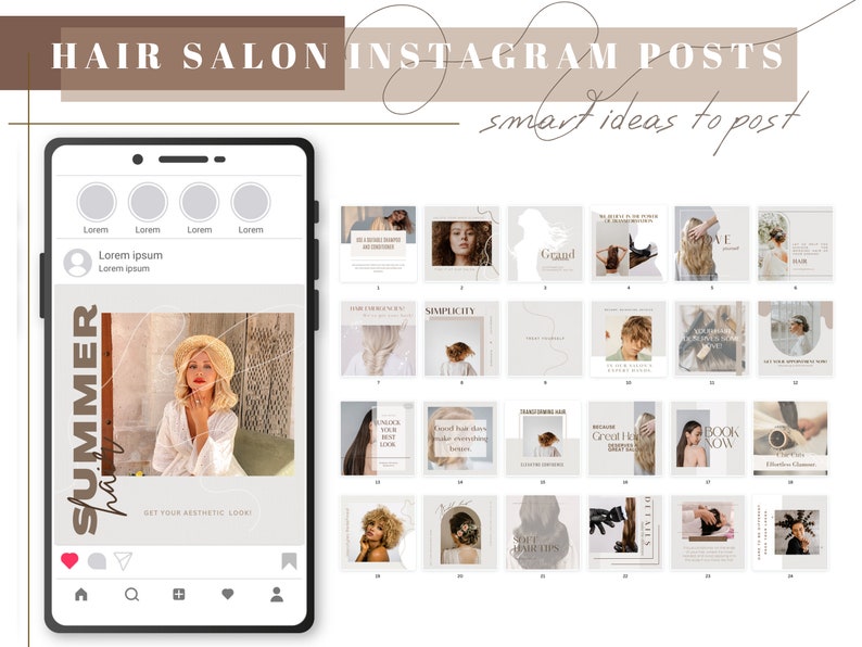 HAIR SALON Instagram Posts/ Smart Ideas to Post/ Beige Fully Editable ...