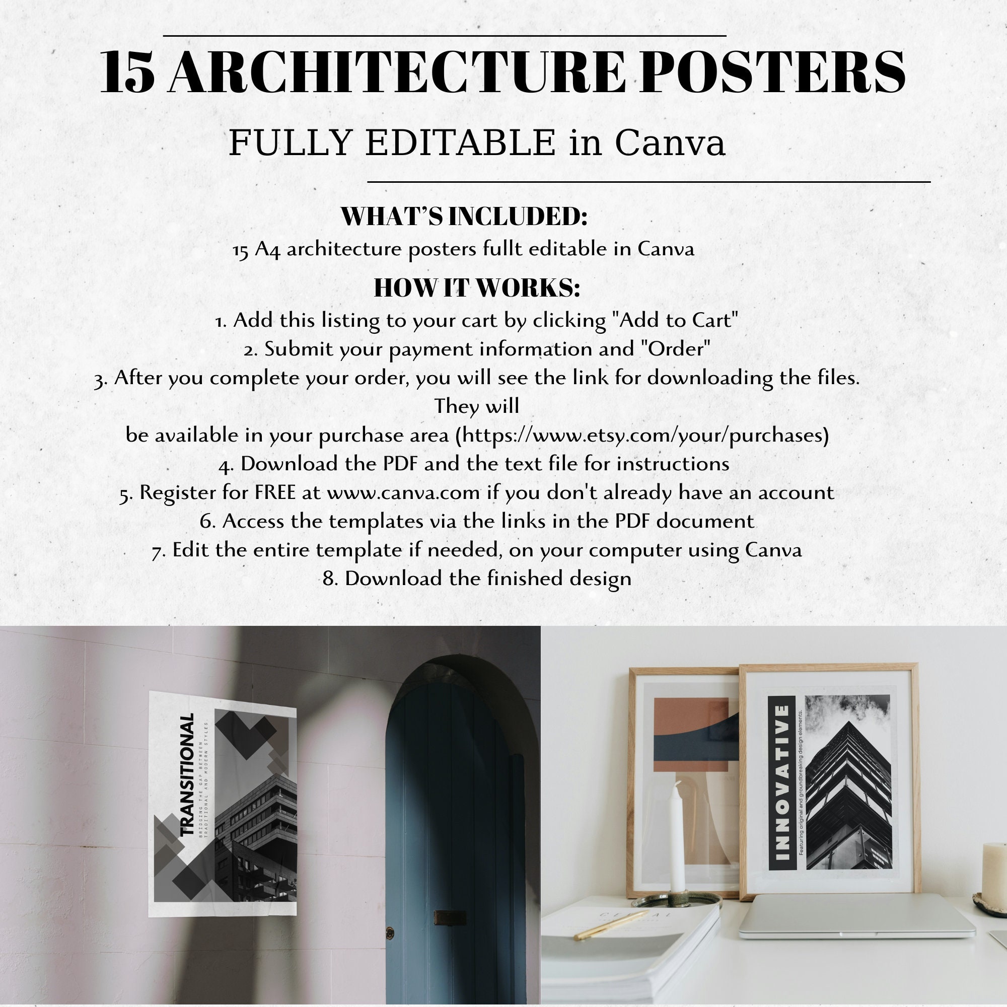ARCHITECTURE Posters / Fully Editable in Canva/ Black and White Posters ...