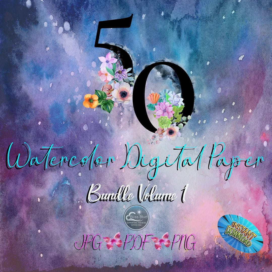 50 Watercolor Digital Paper Bundle -volume 1, Commercial Use - High ...
