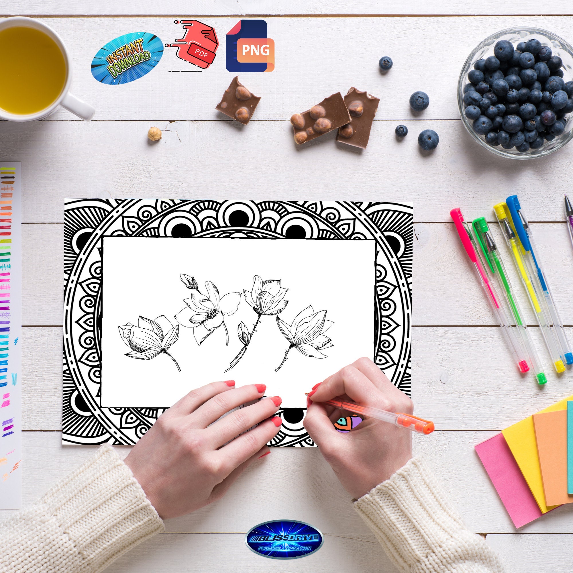 50 Flower & Mandala Coloring Page Bundle - Etsy