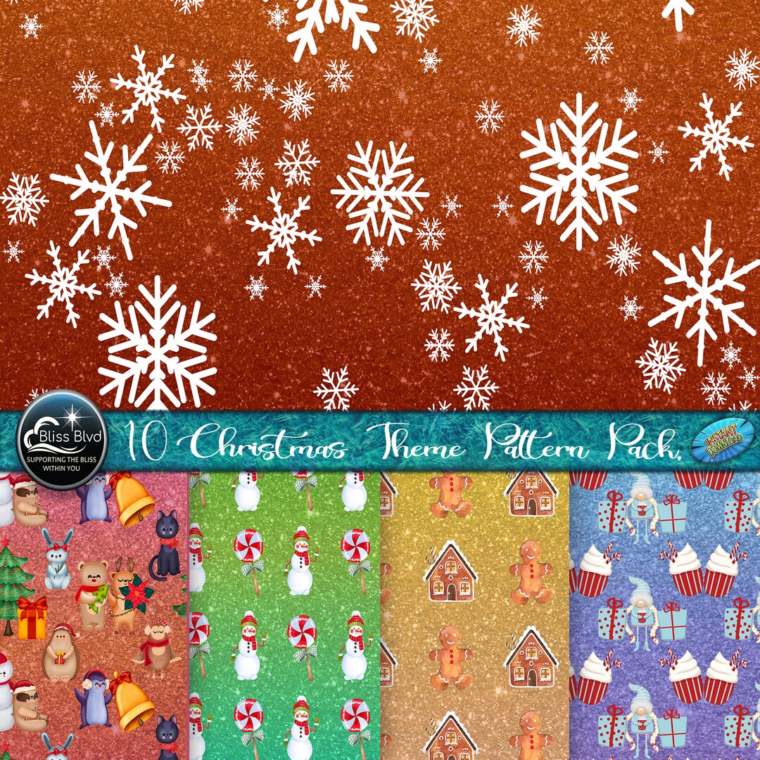 10 Christmas Theme Pattern & Paper Bundle Digital Download, High ...