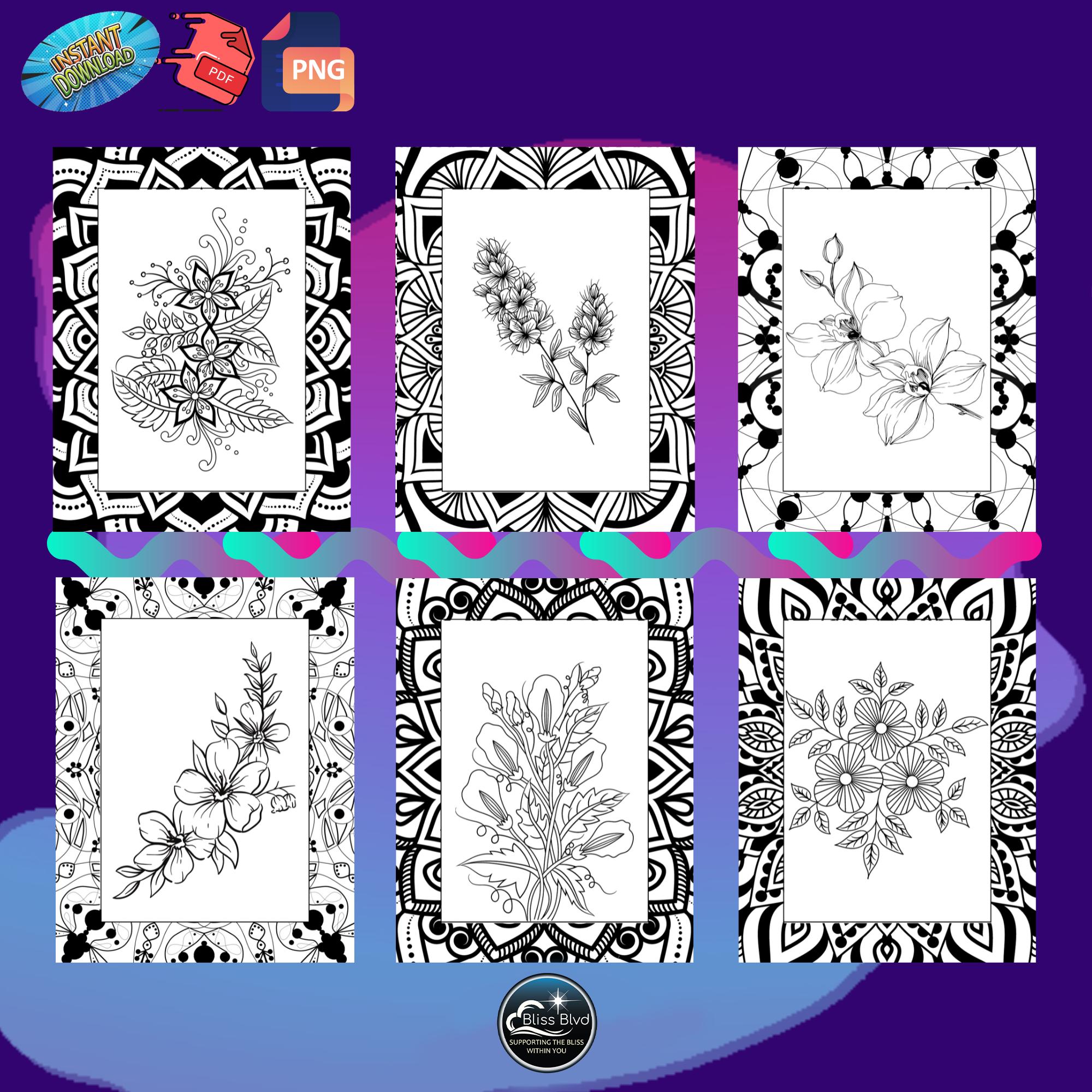 50 Flower & Mandala Coloring Page Bundle, Digital Download, High ...