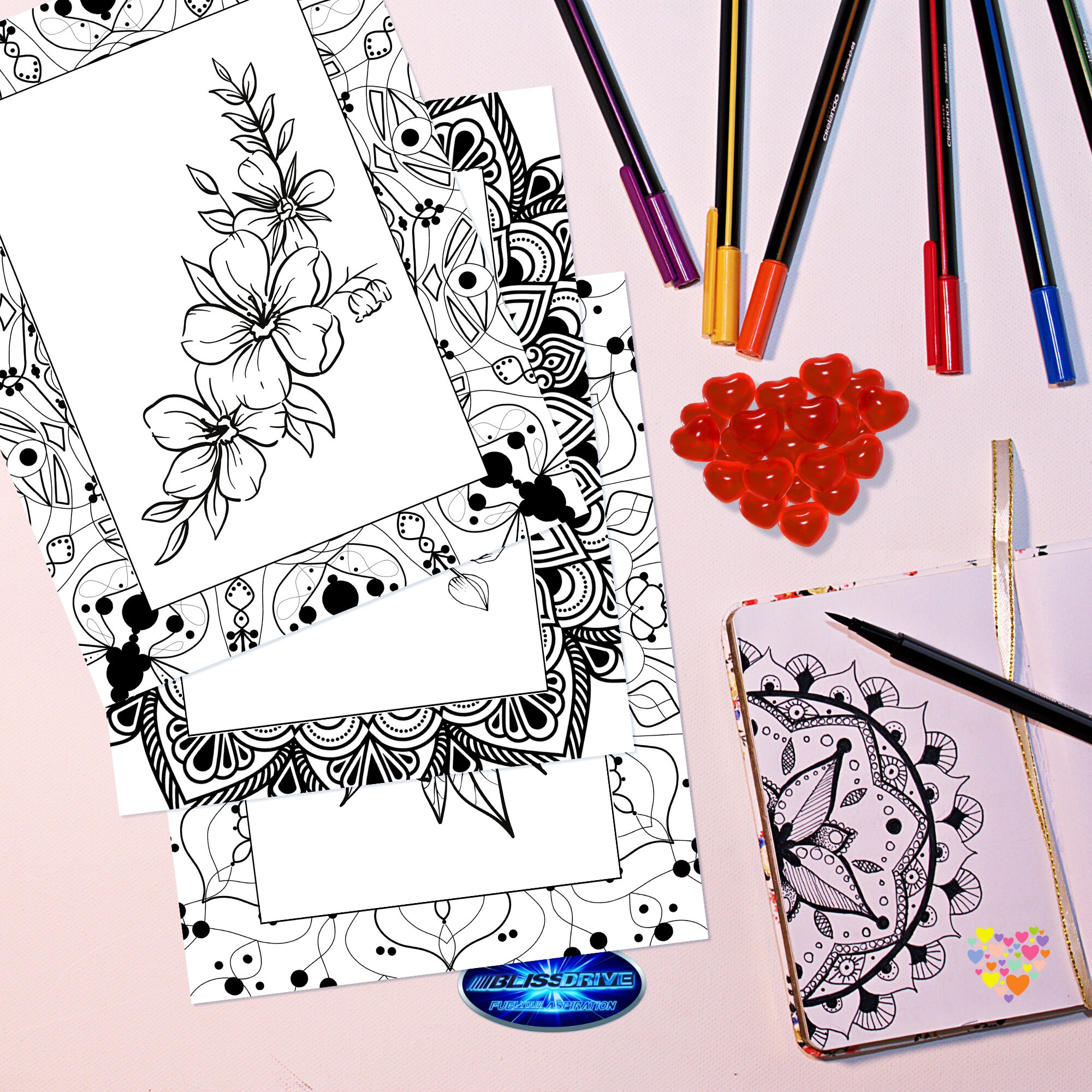 50 Flower & Mandala Coloring Page Bundle - Etsy