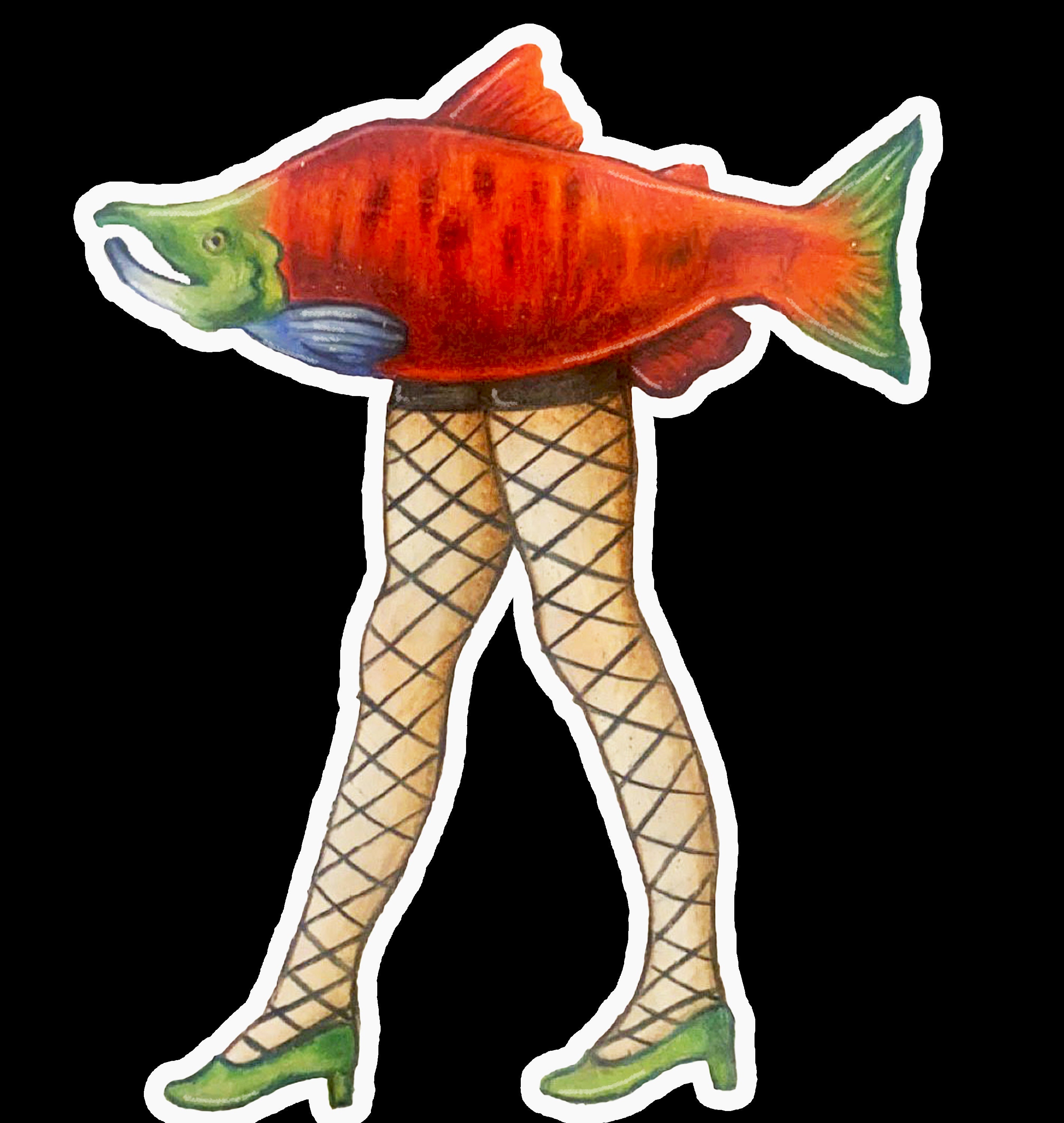 Reverse Mermaid 3.5 Inch Sticker Sexy Salmon With Feet and Fishnets ...