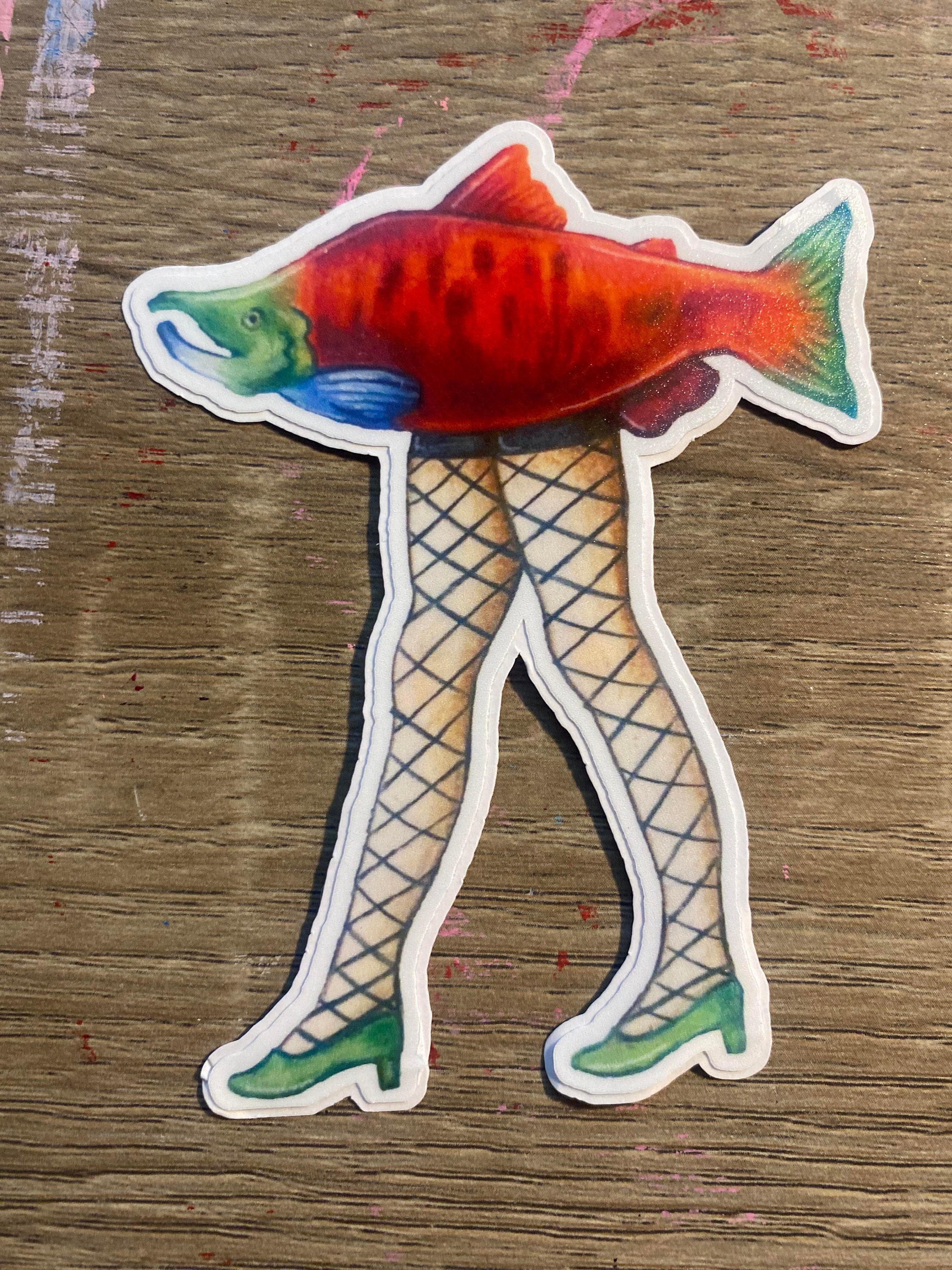Reverse Mermaid 3.5 Inch Sticker Sexy Salmon With Feet and Fishnets ...