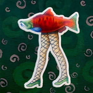 Reverse Mermaid 3.5 Inch Sticker - Sexy Salmon With Feet and Fishnets ...