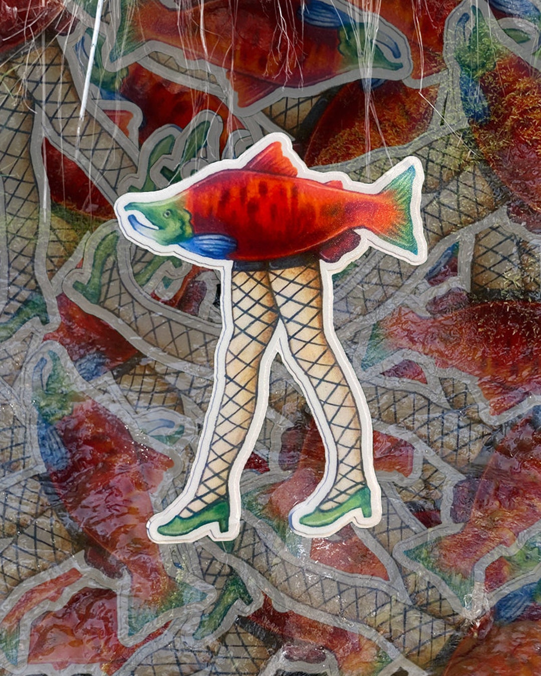 Reverse Mermaid 3.5 Inch Sticker - Sexy Salmon With Feet and Fishnets ...