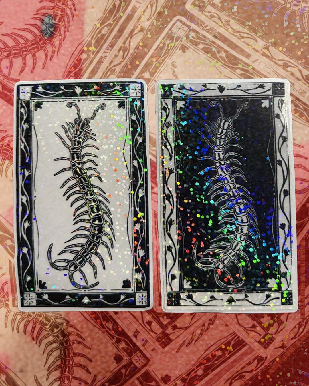 Creepy Crawly Centipede Holographic Sparkle Stickers Black and White ...