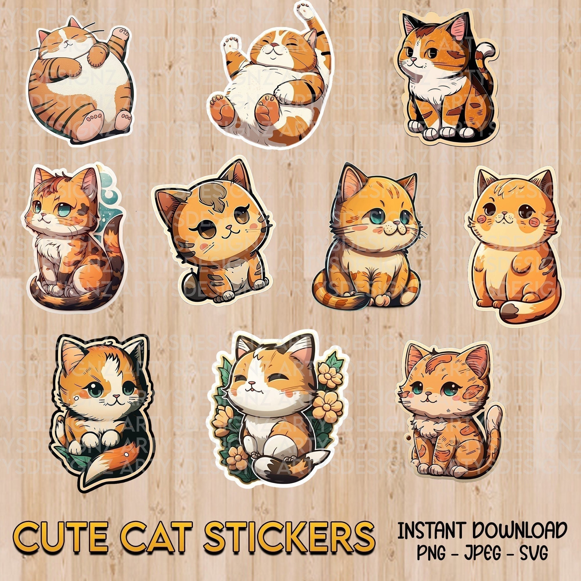 Cute Cat Sticker Clipart 10 High Quality JPG/PNG/SVG - Etsy