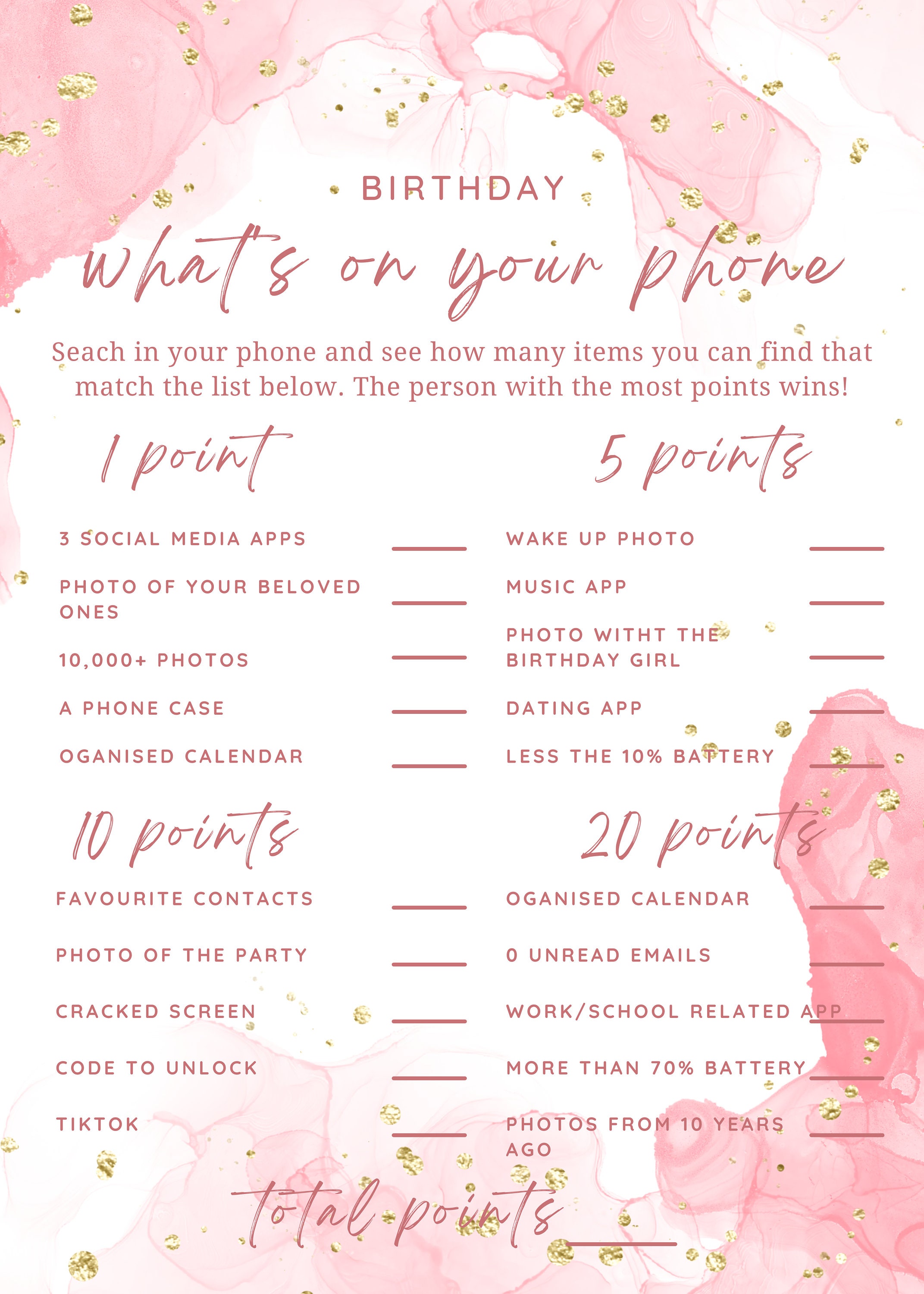 Adult Birthday Game Bundle for Her, Pink Theme Whats in Your Phone ...