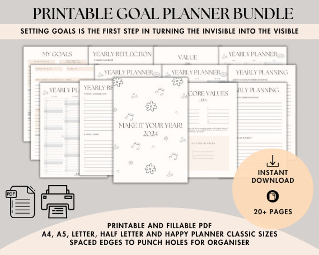 Printable Goal Planner, Quarterly, Yearly Goals, SMART Goal, New Year ...