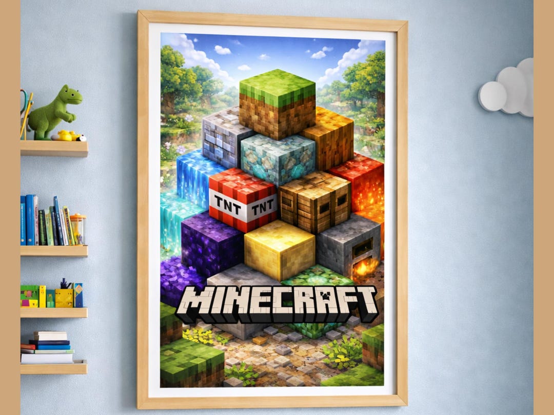 Minecraft Block Wall Art Printable | Kids Gaming Bedroom Poster ...
