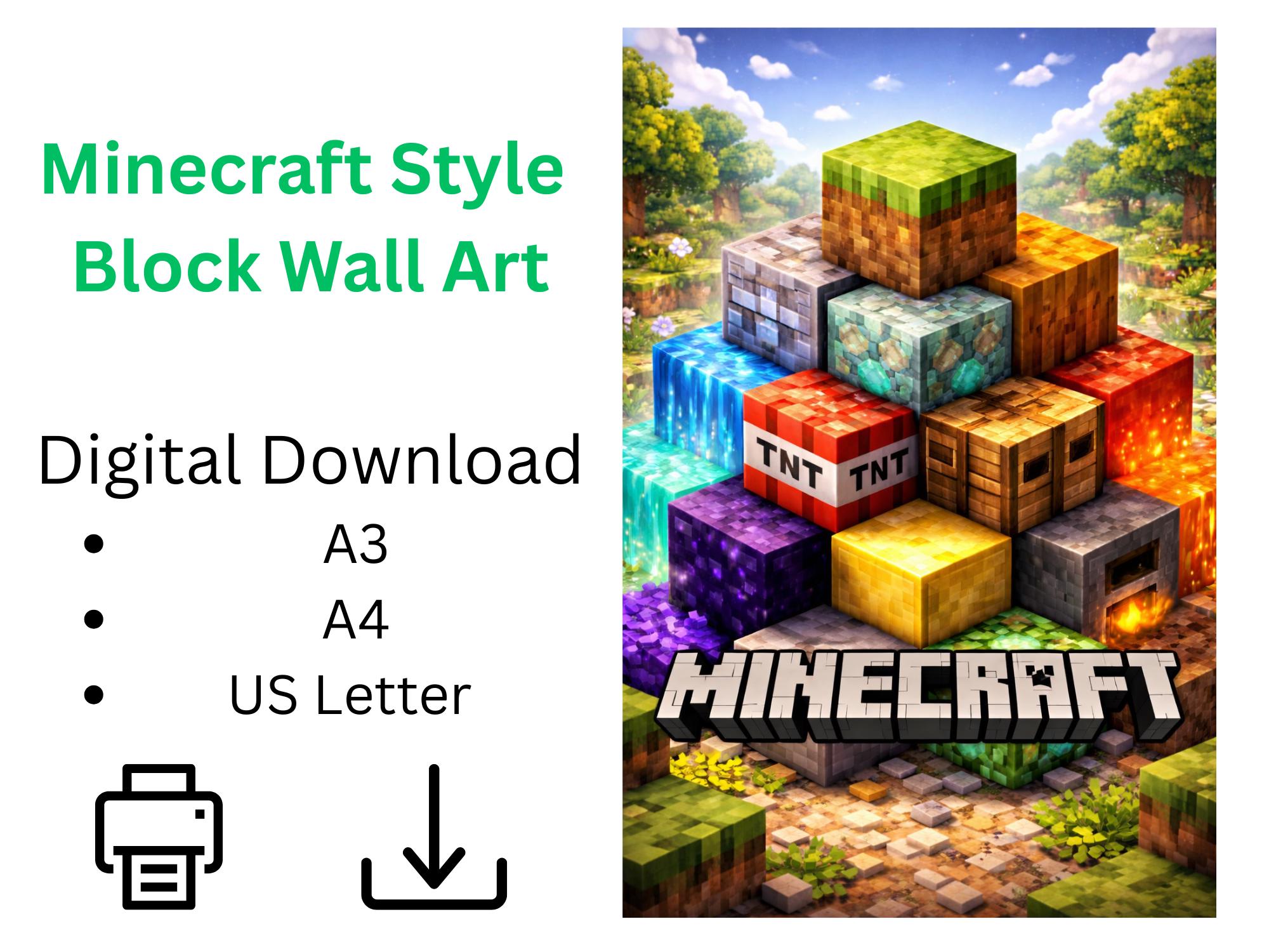 Minecraft Block Wall Art Printable | Kids Gaming Bedroom Poster ...