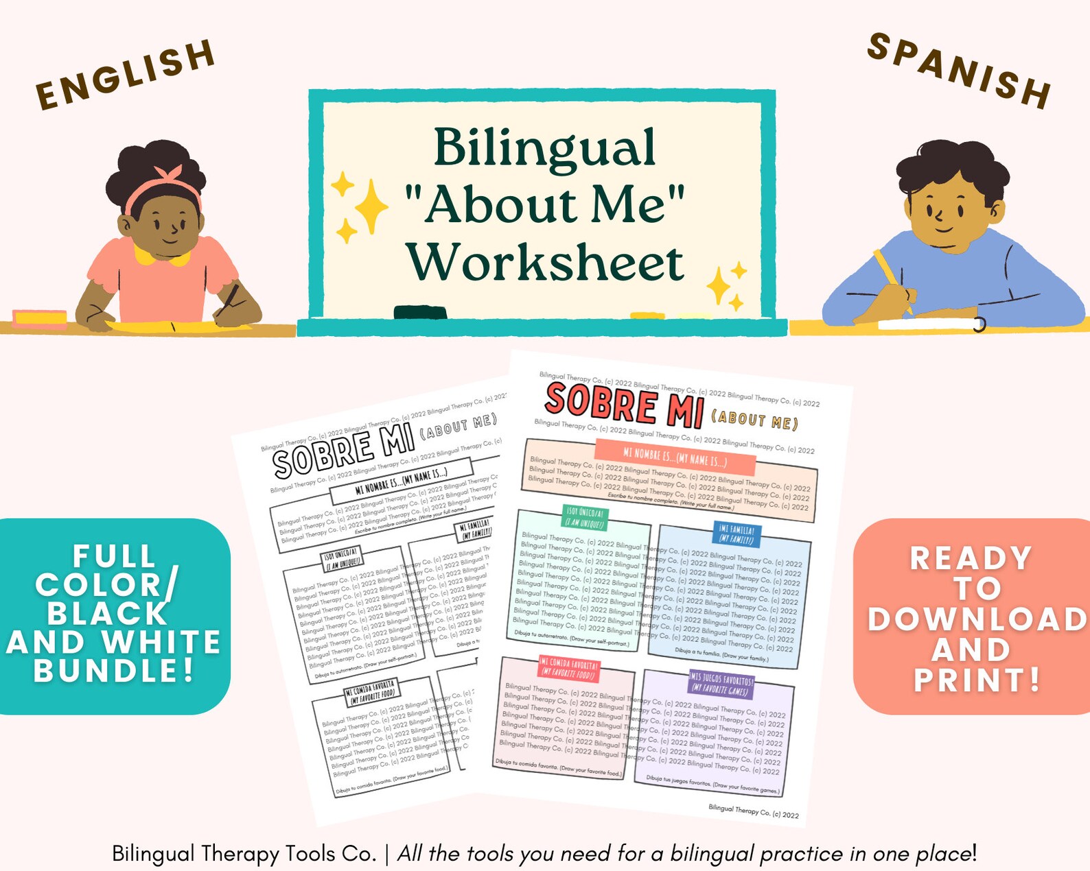 Bilingual About Me Worksheet for Kids | English and Spanish | Therapy ...