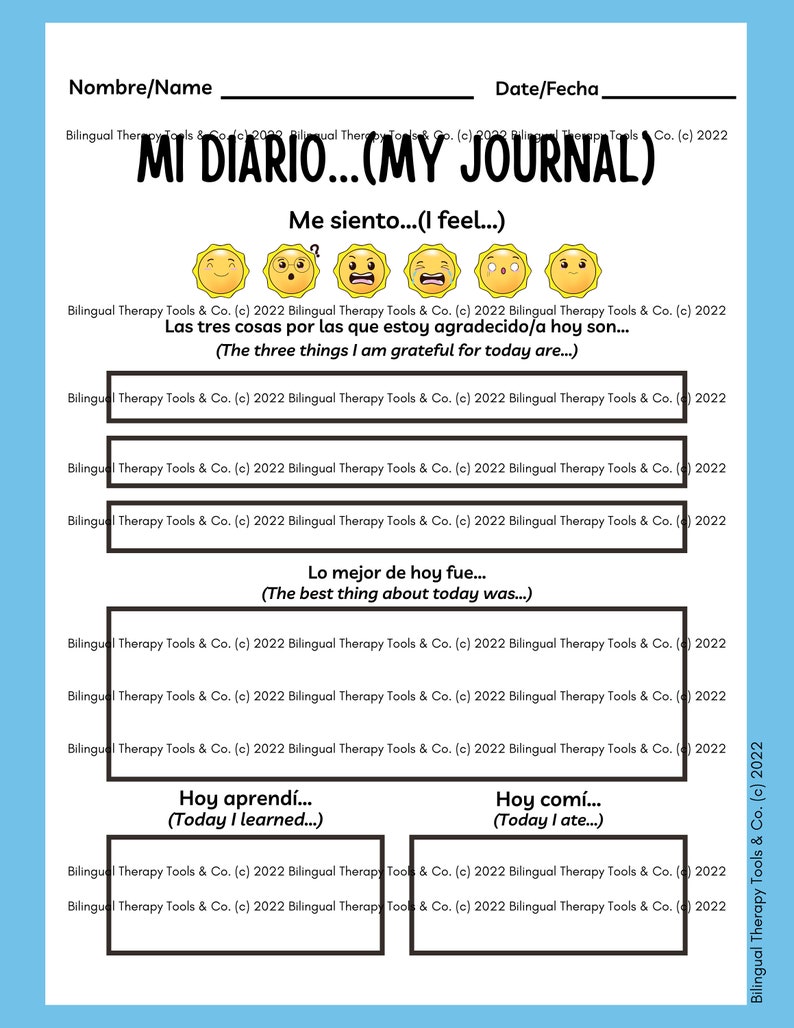 Bilingual My Journal...(mi Diario...) Worksheet for Kids | English and ...